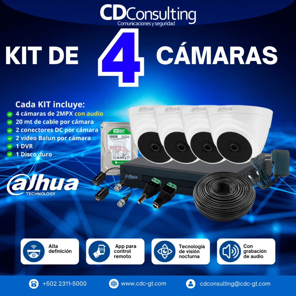 KIT de 4 cámaras de seguridad con audio - CDC-GT.COM